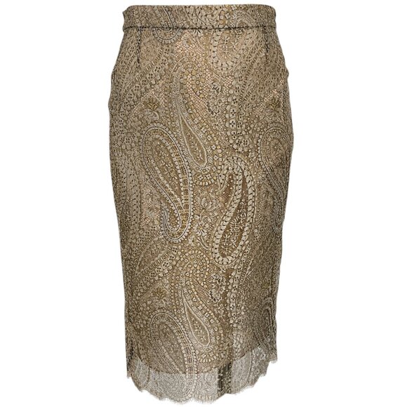CHANEL | Skirts | Chanel Nude Silver Lace Overlay Pencil Skirt | Poshmark